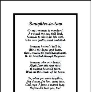 Poem for My Daughter in Law, Sentimental Daughter in Law Gift, Present ...