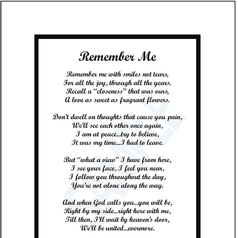 Remember Me Poem - Etsy