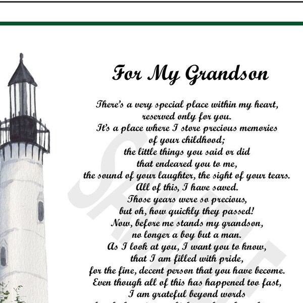 Poem Print Verse for Our Grandson, DIGITAL DOWNLOAD, Grandson ...