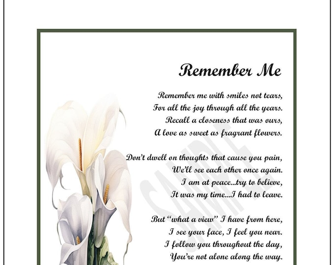 Remember Me, Memorial Poem, DIGITAL DOWNLOAD, Memorial Gift Print ...