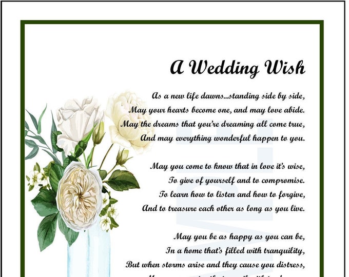 A Wedding Wish Digital Download Wedding Presents Wedding Gifts Wedding Poem Verse Print