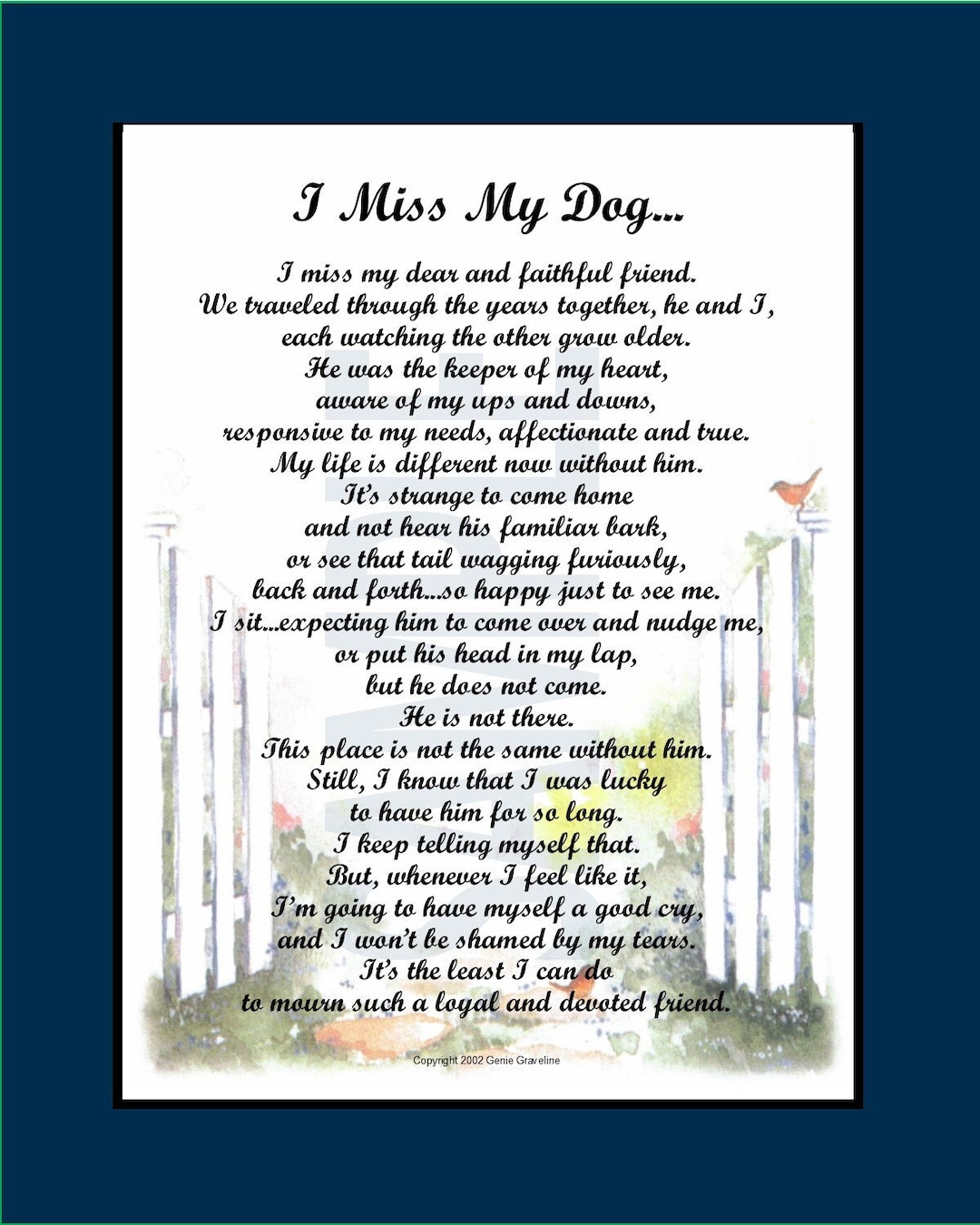 I Miss My Dog (male), DIGITAL DOWNLOAD, Pet Bereavement Sympathy Gift ...