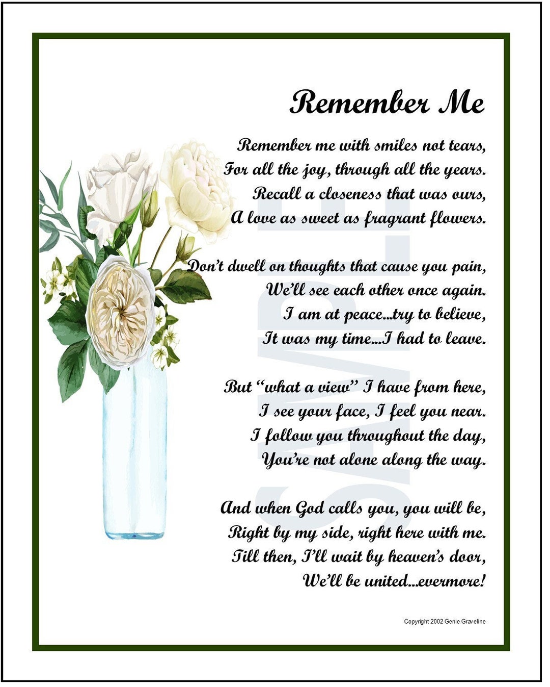 Remember Me, Remembrance Poem, Bereavement Poem, Bereavement Gift, Loss ...