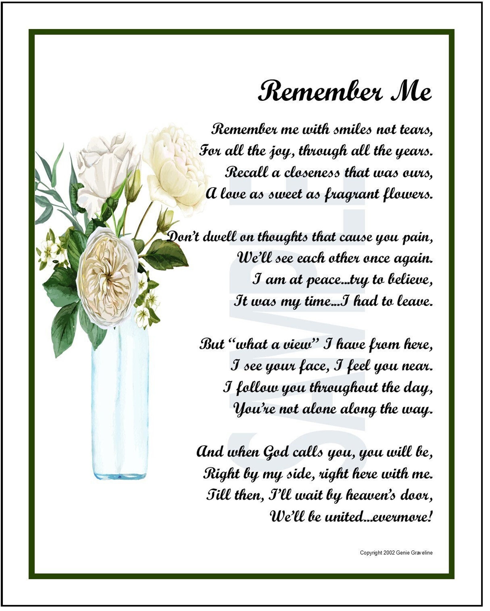 Remember Me Remembrance Poem Bereavement Poem Bereavement - Etsy
