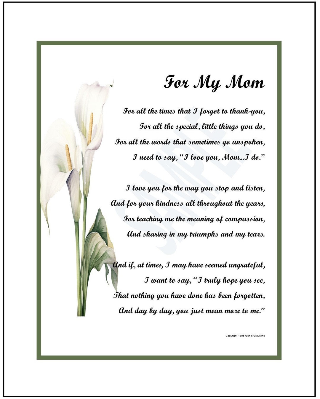 Mom Mother Poem Print Verse, DIGITAL DOWNLOAD, Mom Mother 70th 80th ...