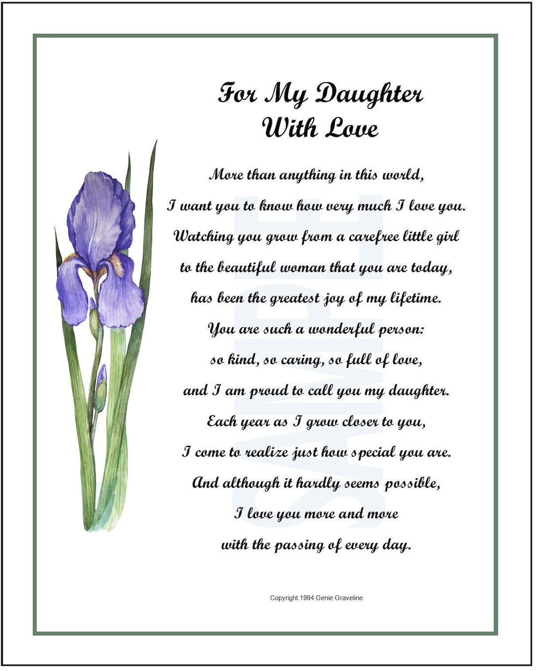Daughter Poem, DIGITAL DOWNLOAD, Daughter Verse Saying Print ...