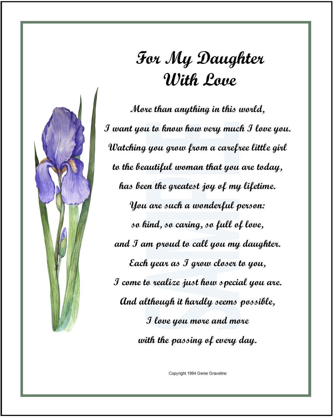 Daughter Poem DIGITAL DOWNLOAD Daughter Verse Saying Print - Etsy