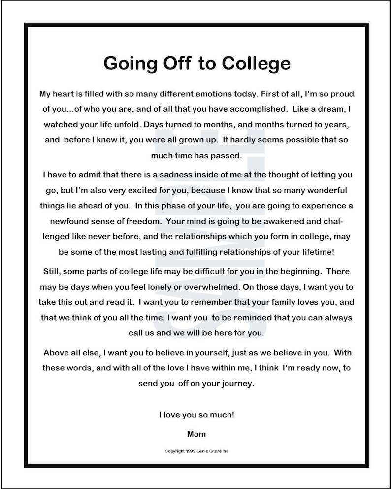 Going off to College, DIGITAL POEM, College Bound, Going Away to ...