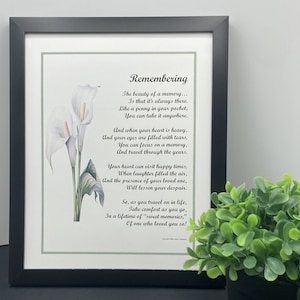 Framed Remembrance Sympathy Memorial Bereavement Poem Print Funeral ...