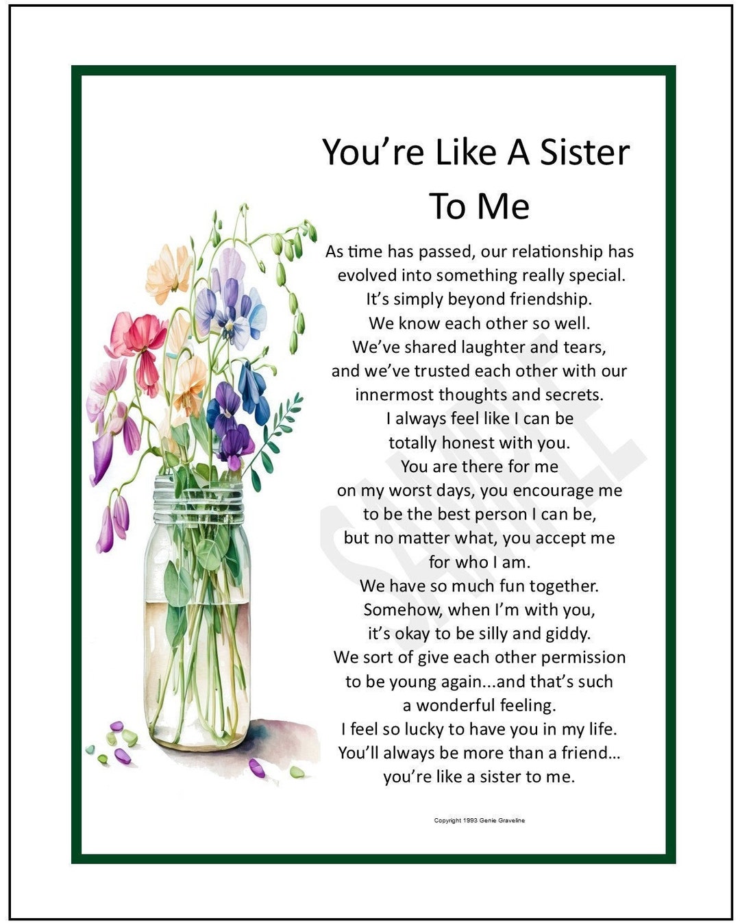 You're Like a Sister to Me, Best Friend Poem, Friendship Poem, DIGITAL ...