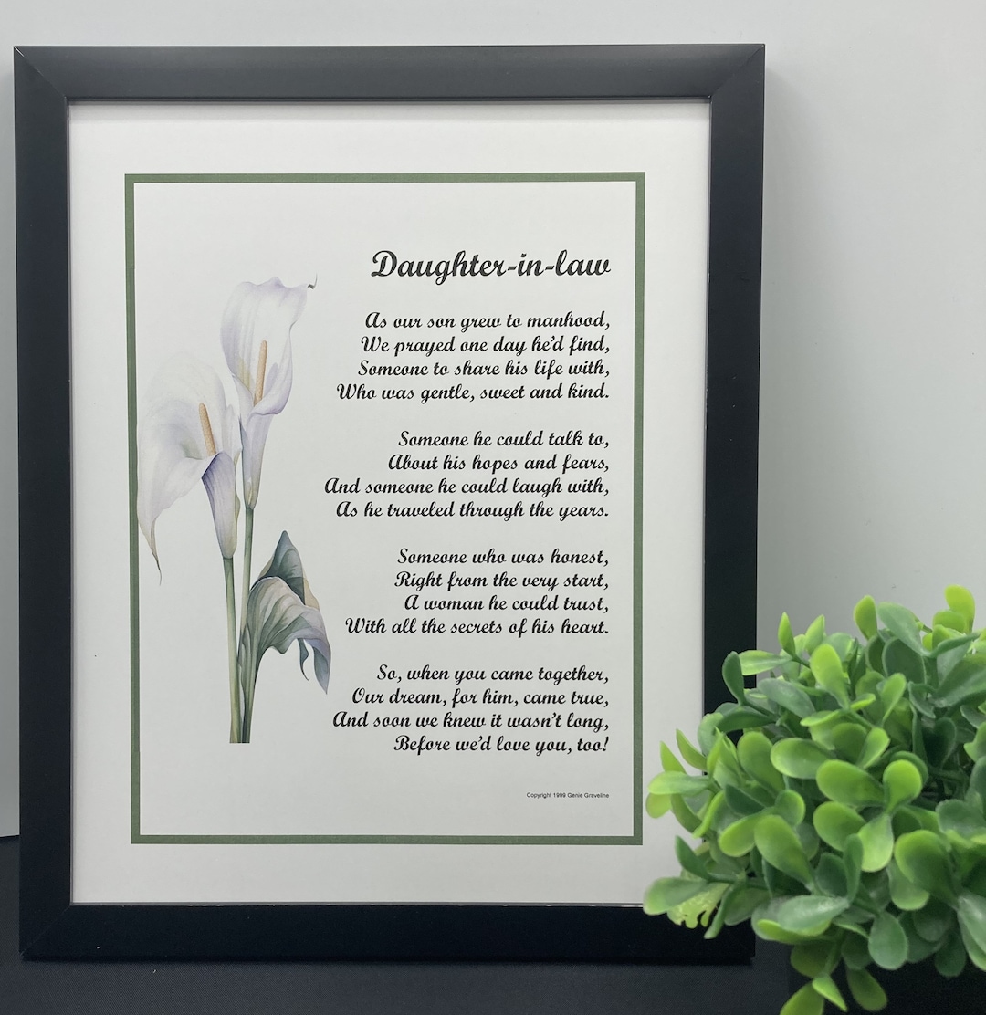 Daughter-in-law Poem Framed Print, Sentimental Gift, Bridal Shower ...