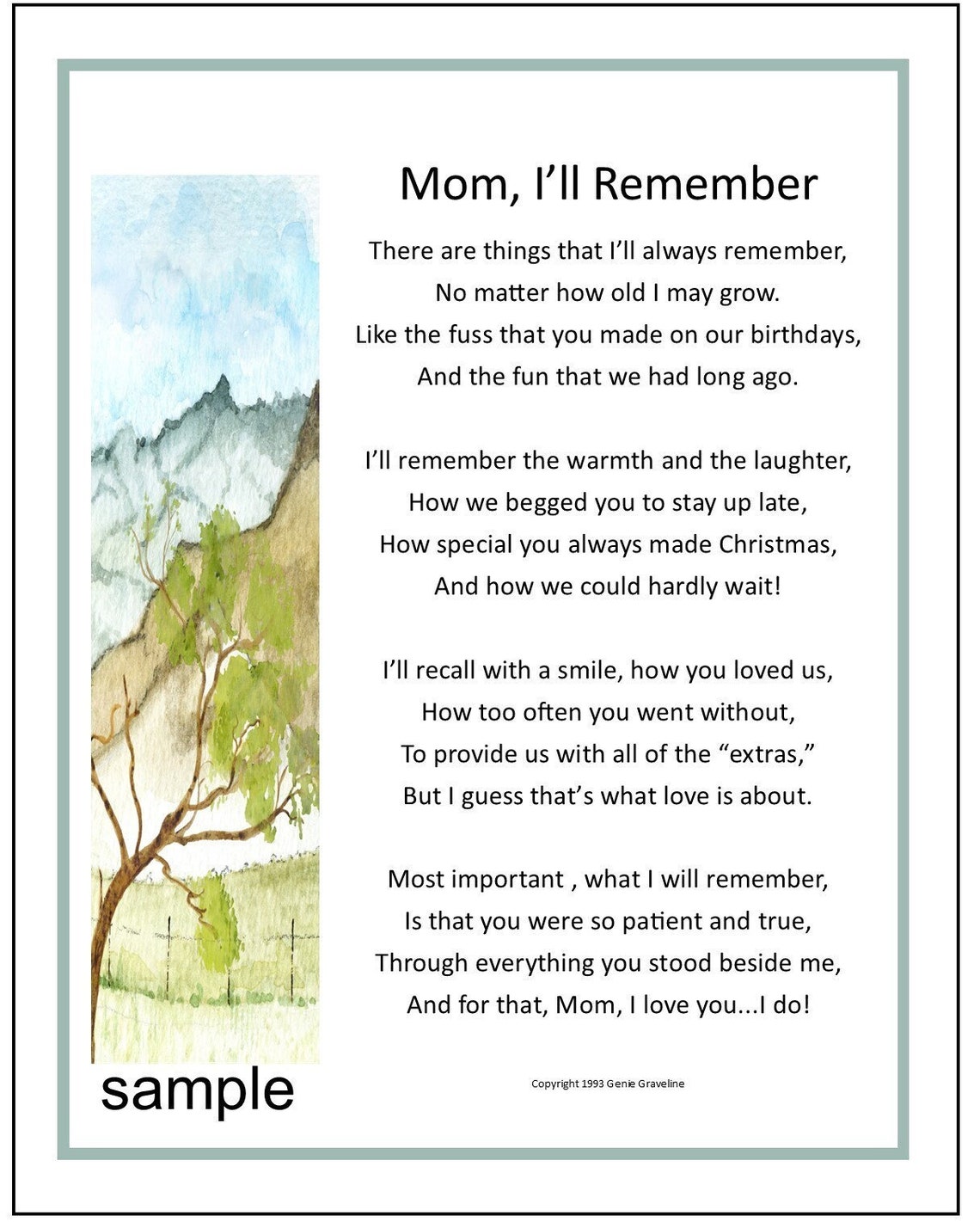 Poem For My Mom Digital Download Mom Gift Mom Appreciation Thank You