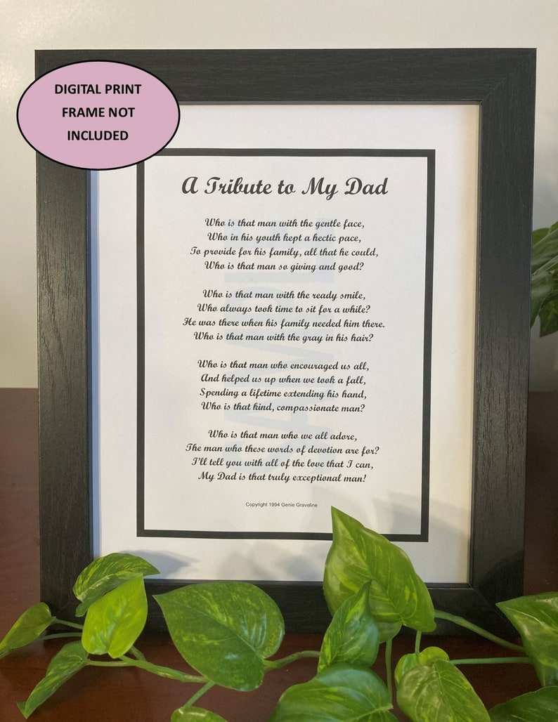 Dad Poem, UNFRAMED DIGITAL DOWNLOAD, Gifts Presents for Dad, Dad Verse ...