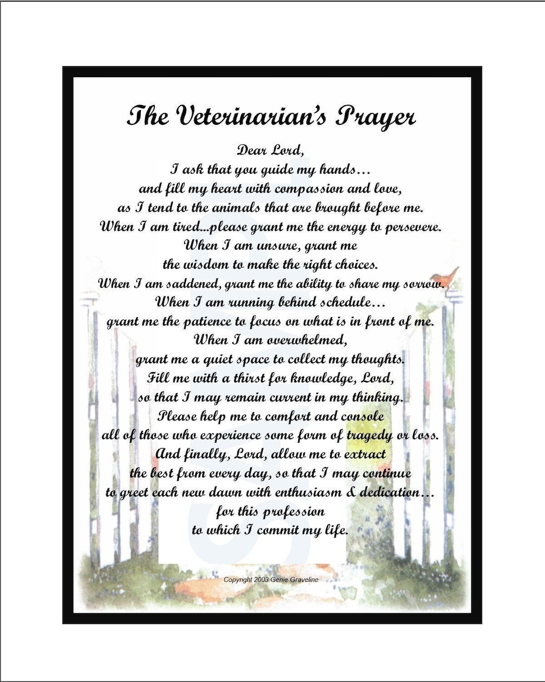 The Veterinarian's Prayer, DIGITAL DOWNLOAD, Veterinarian Thank You ...