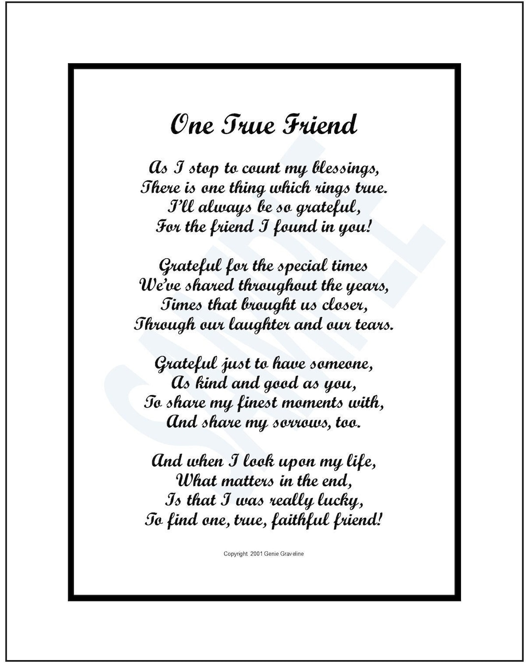 One True Friend, DIGITAL DOWNLOAD, Friend Gift Poem Present Print 30th ...
