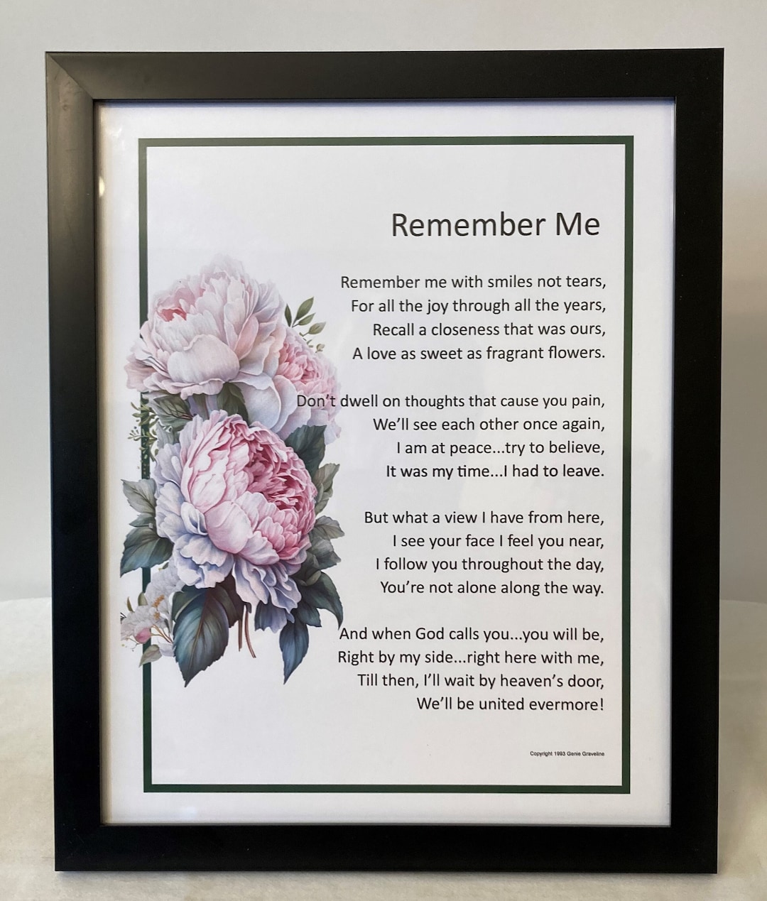 Framed Remember Me Poem, Expression of Sympathy, Bereavement Gift ...