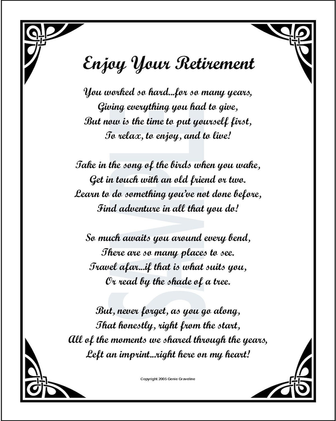 Enjoy Your Retirement, INSTANT DIGITAL DOWNLOAD, Retirement Poem ...