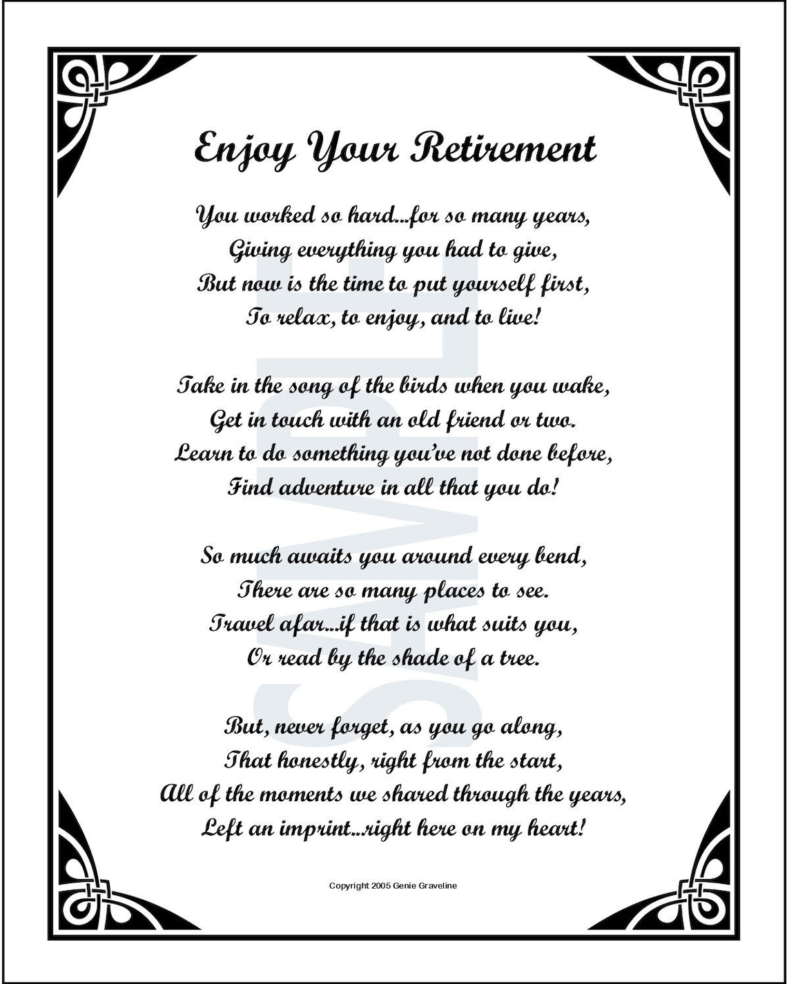 Enjoy Your Retirement, INSTANT DIGITAL DOWNLOAD, Retirement Poem ...
