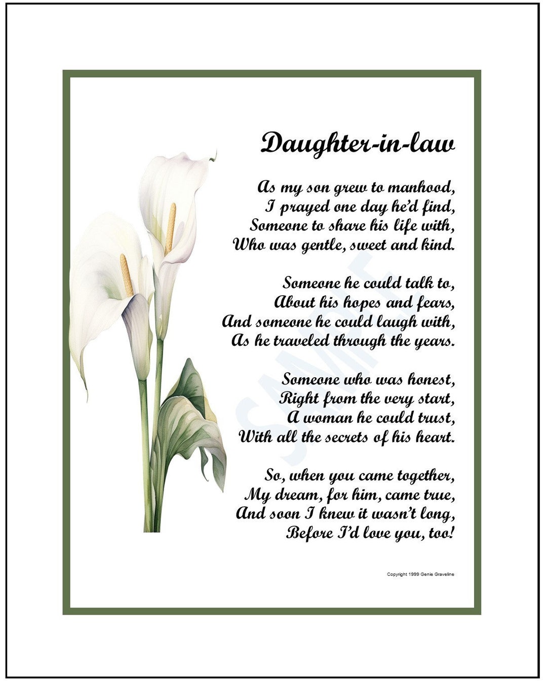 Daughter in Law Poem Print Verse Birthday Gift, Digital Download, Poem ...