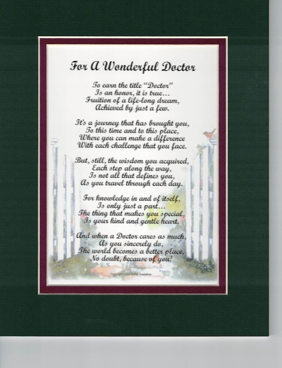 Wall Décor Doctor Poem Verse Gift Present Print Doctor Gift Doctor ...