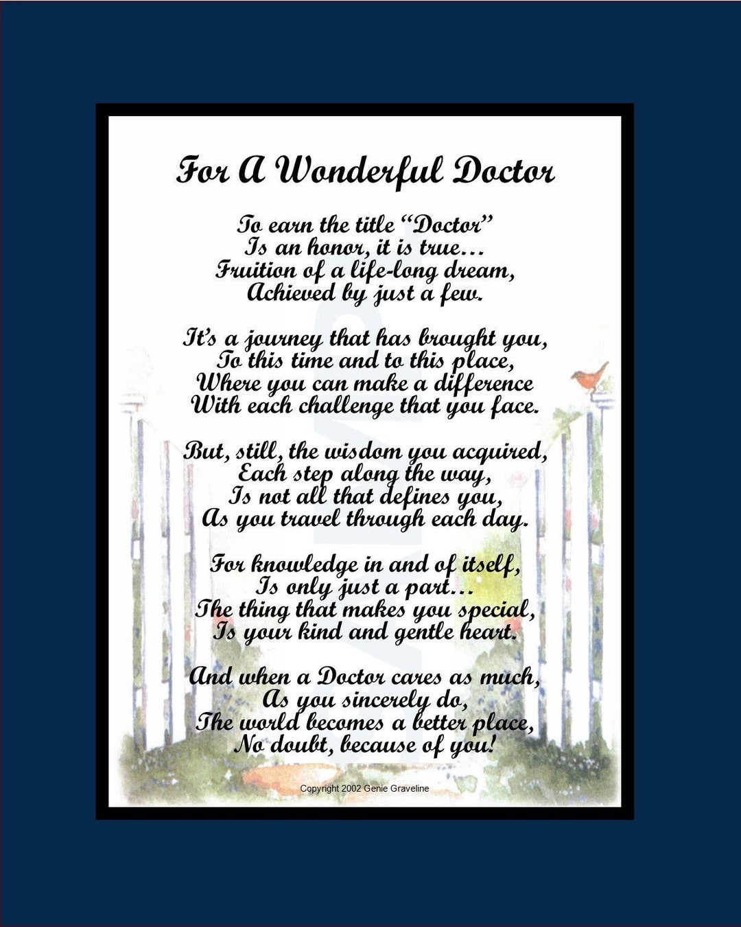 Poem for A Wonderful Doctor, DIGITAL DOWNLOAD, Doctor Retiring ...