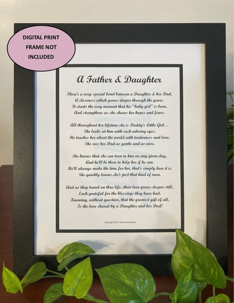 A Father & Daughter, DIGITAL DOWNLOAD, Father Daughter Poem, Father ...