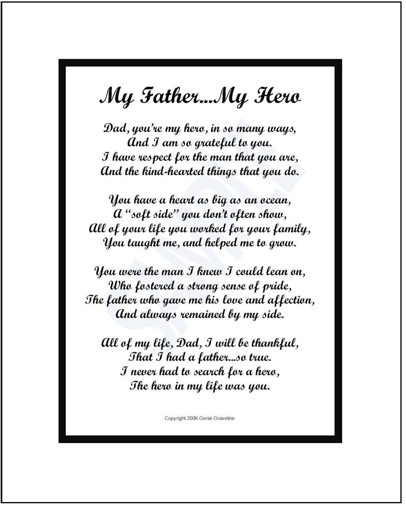 Father Poem My Father....my Hero DIGITAL DOWNLOAD Father - Etsy