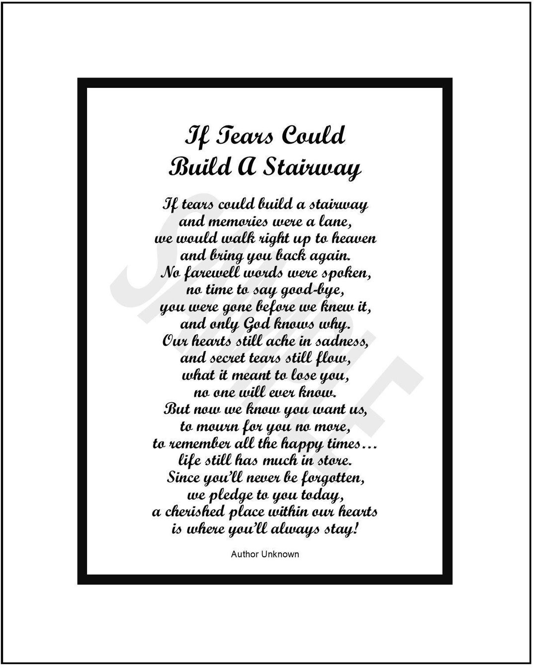 If Tears Could Build A Stairway, Digital Download Sympathy Poem, Loss ...