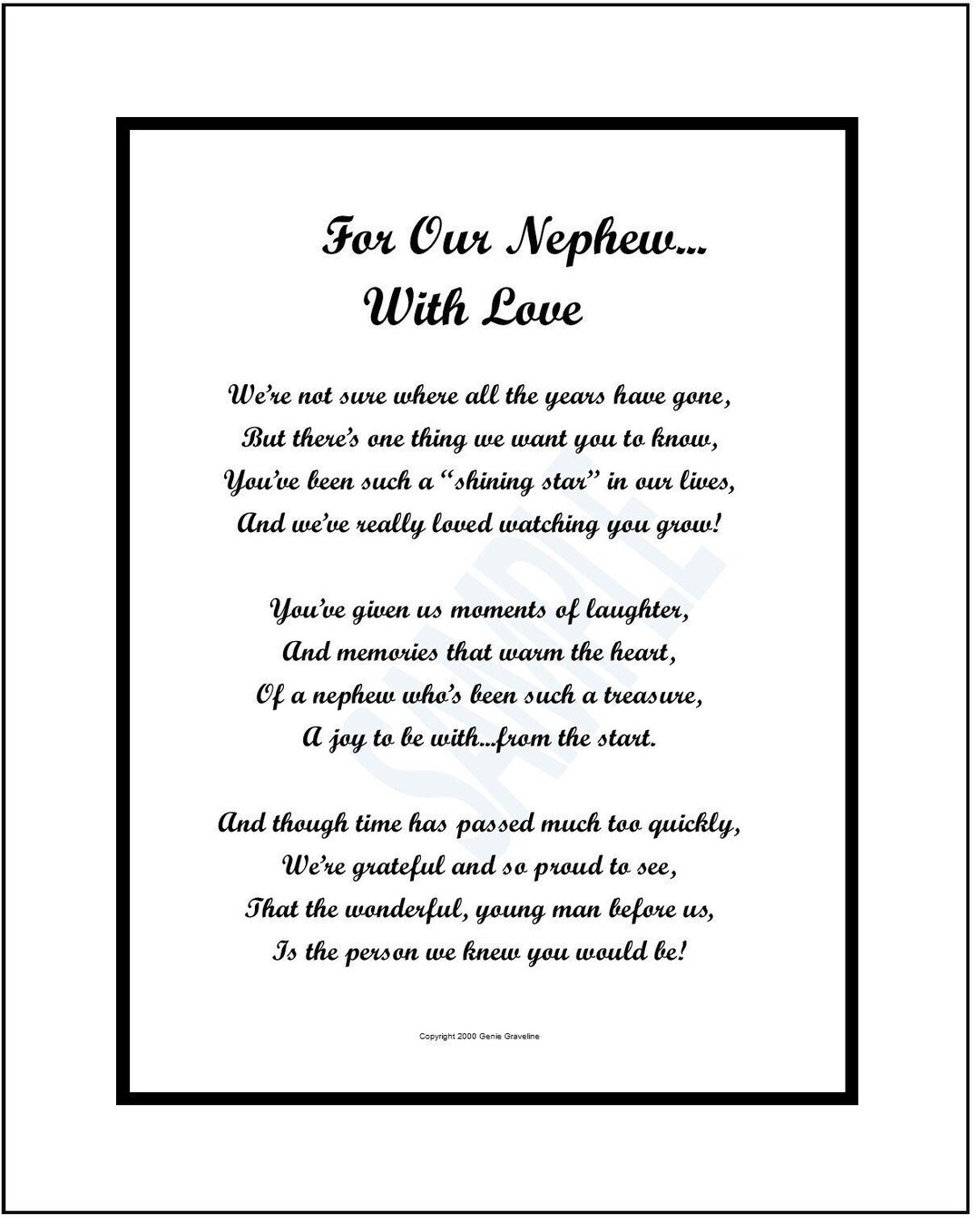 Nephew Poem Print Saying Verse Gift Present, DIGITAL DOWNLOAD, Favorite ...