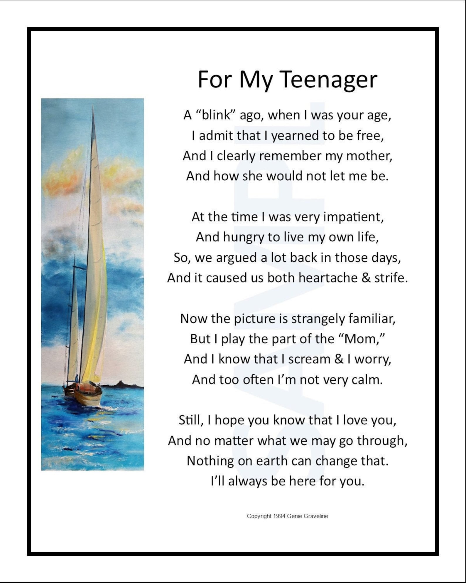 For My Teenager INSTANT DIGITAL DOWNLOAD Teenager Poem | Etsy