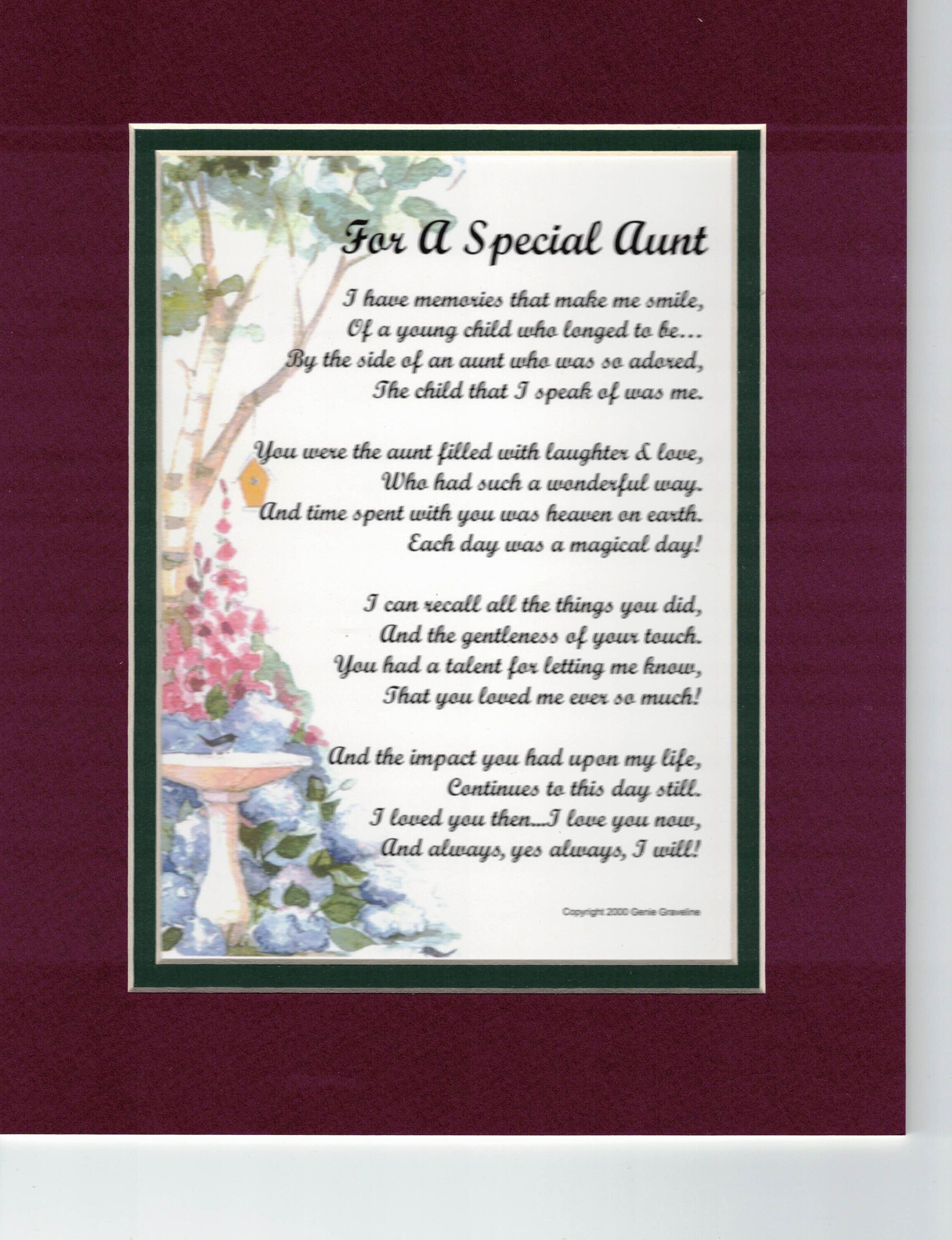 Aunt Poem T Present Verse Print Saying Thank You Aunt Aunt 1480