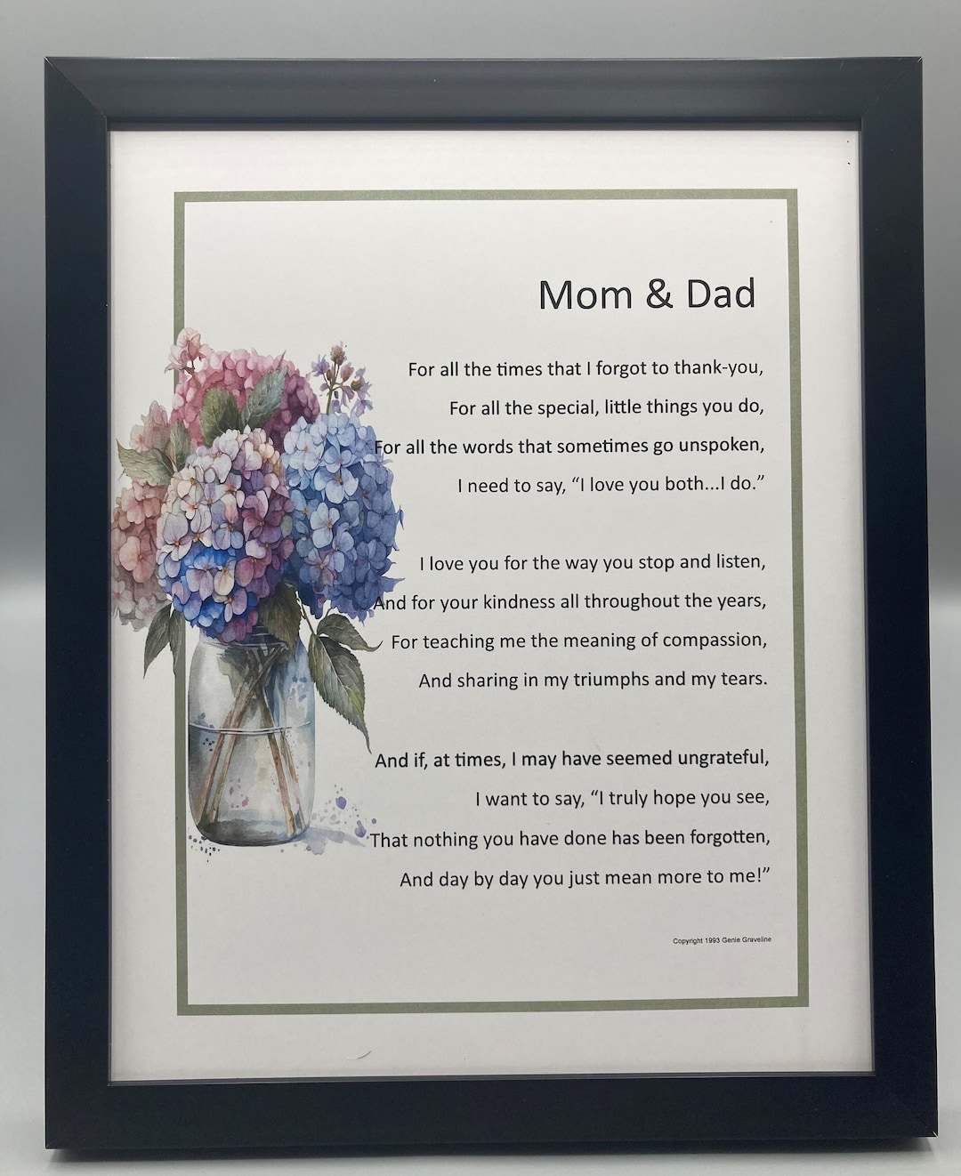 Framed Mom Dad Parents Poem Print Thank You Appreciation Wedding Gift ...