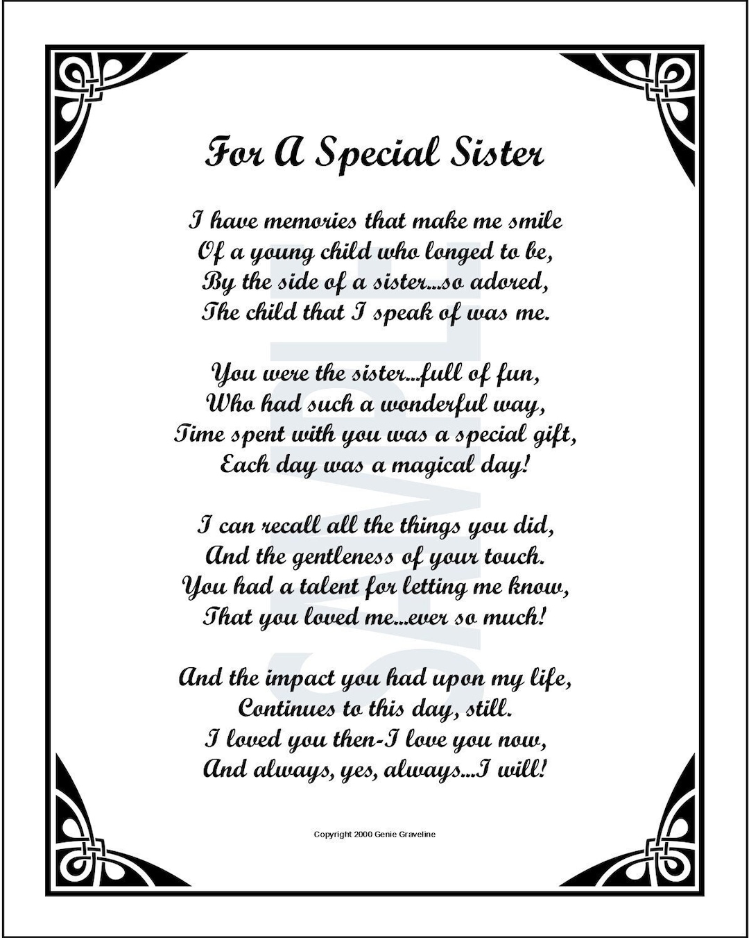 Older Sister Poem, Digital Printable Sister Poem, Sister Poem Verse ...