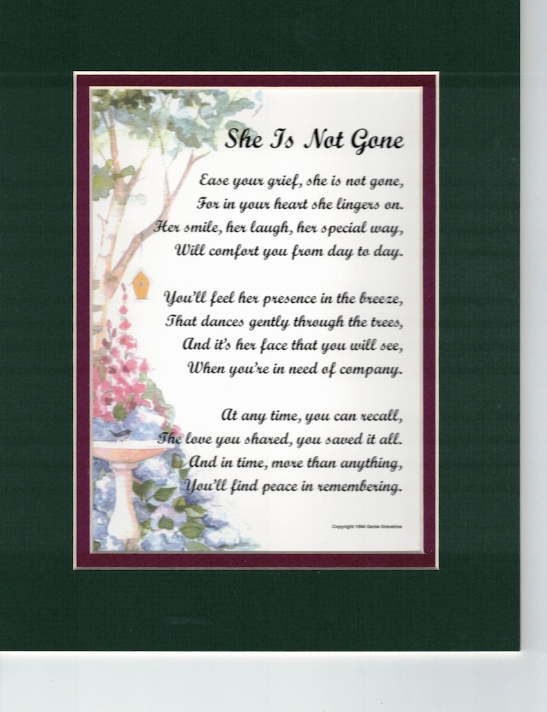 Mother Memorial Poem-mom Bereavement Gift- Wife Memorial Poem- Funeral ...