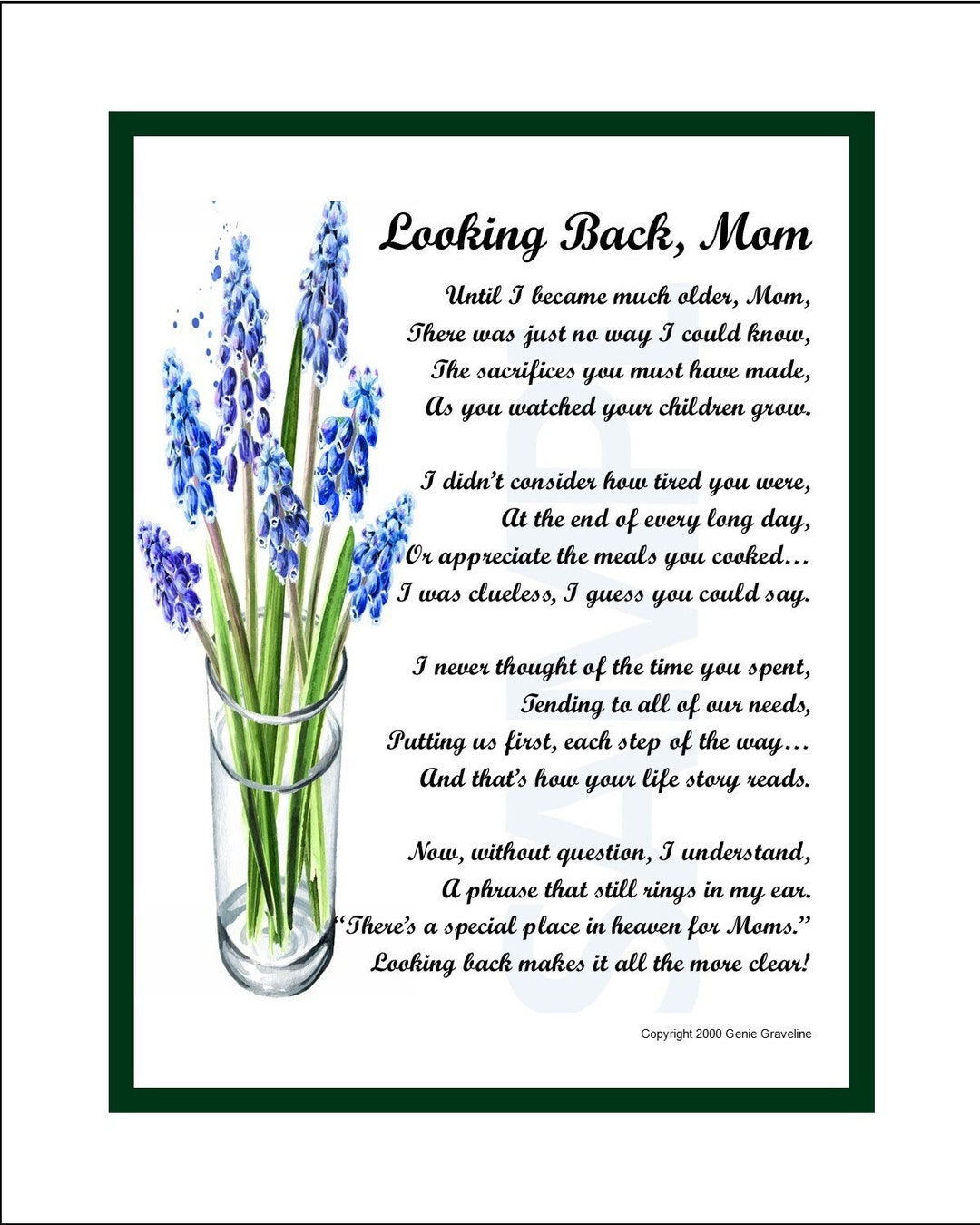 Looking Back Mom, DIGITAL DOWNLOAD, Mom Poem, Mom Gift, Sentimental ...