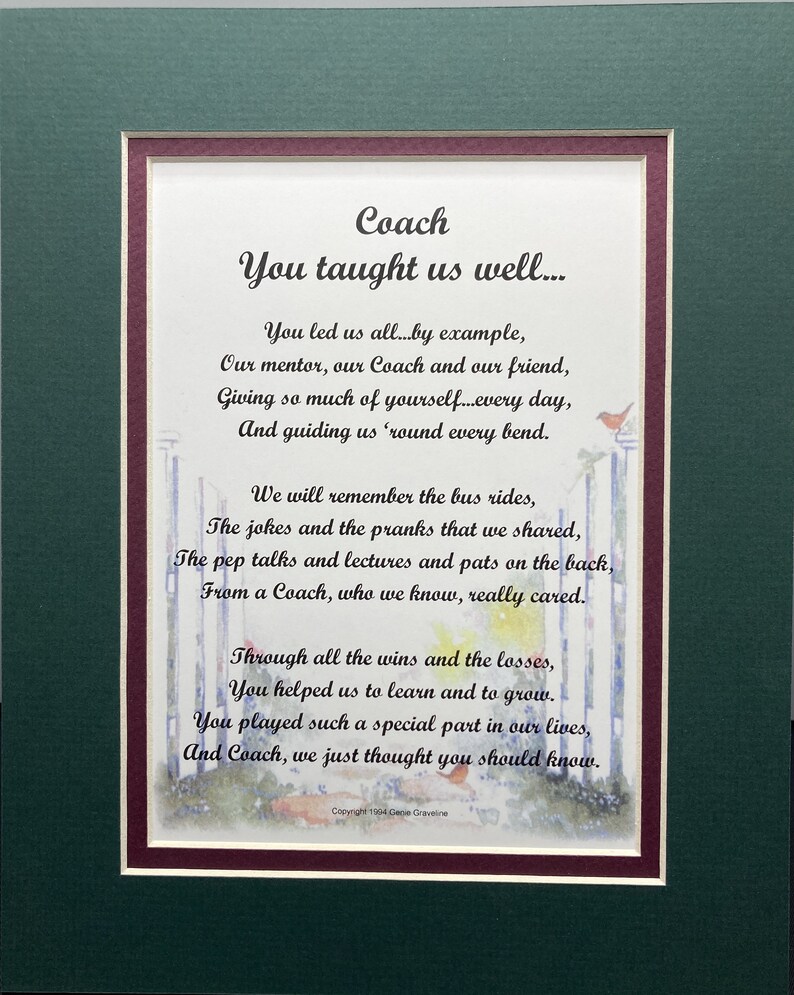 Coach Poem- Coach Verse- Thank You Coach- Coach Appreciation Gift ...