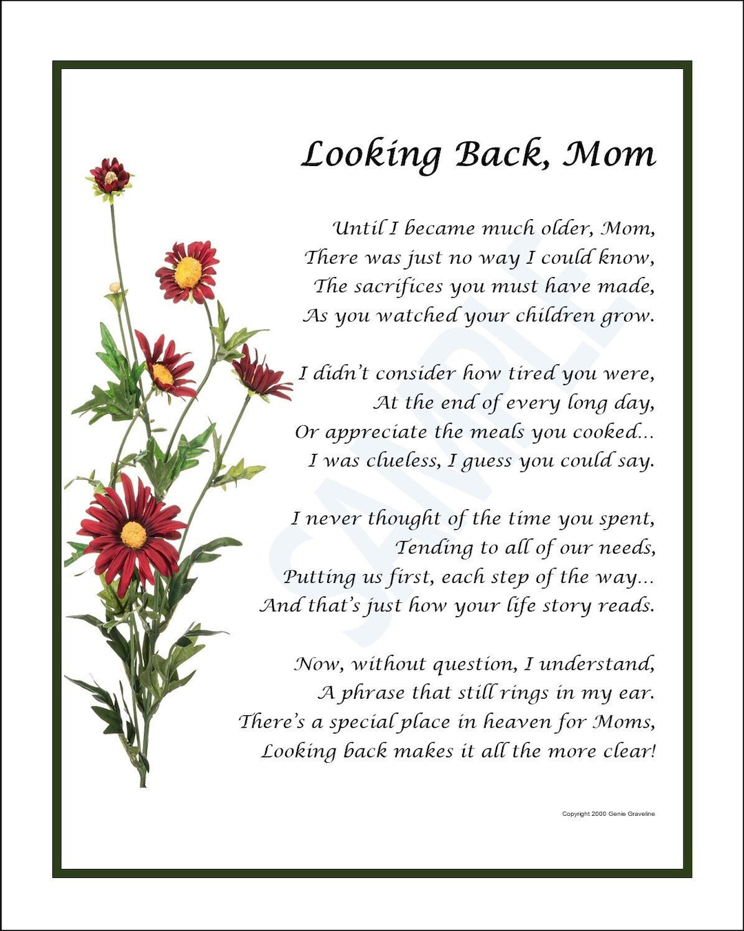 Mother's Day Poem for Mom, DIGITAL DOWNLOAD, Mother Poem, Mom Gift ...