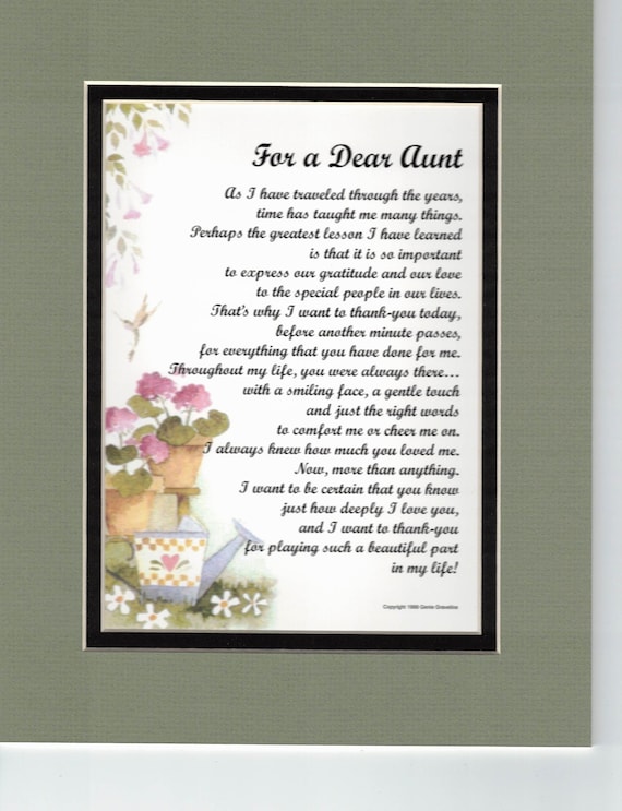 Aunt Poem Print Verse Aunts 60th 65th 70th 75th 80th | Etsy
