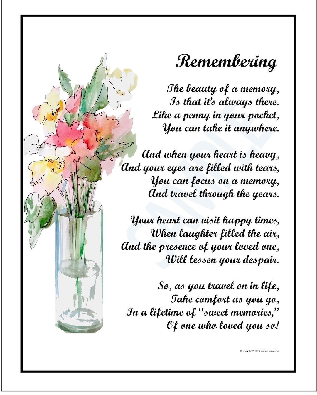 Memorial Poem for Husband Wife, Sympathy Poem for Mother Father ...