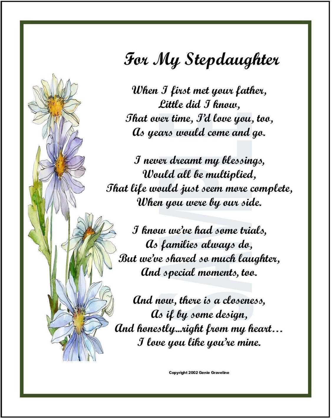 For My Stepdaughter DIGITAL DOWNLOAD Stepdaughter Poem Verse - Etsy Canada