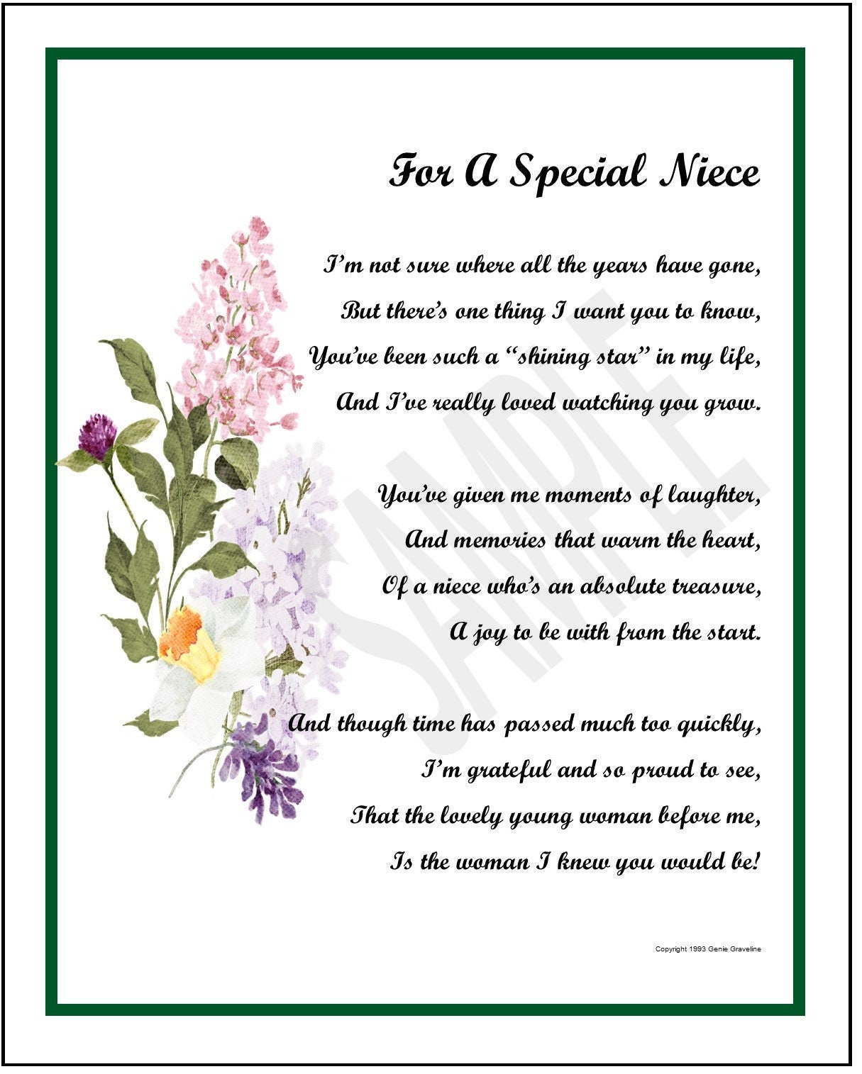 Poem for Special Niece DIGITAL DOWNLOAD Niece Poem Niece - Etsy UK