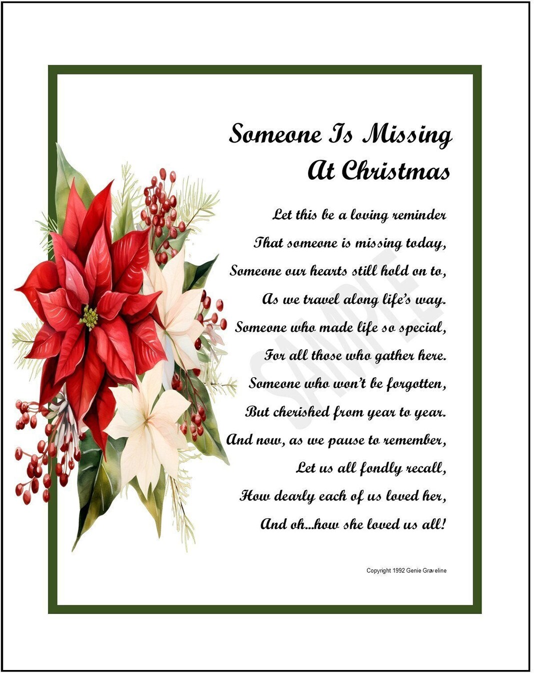 Christmas Memorial Poem, Christmas Remembrance, DIGITAL DOWNLOAD ...