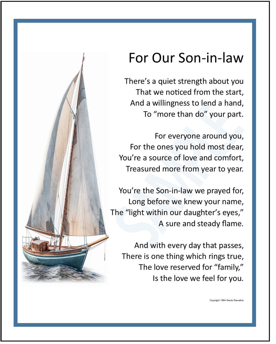 Our Son in Law Printable Poem, DIGITAL DOWNLOAD, Son in Law Gift ...