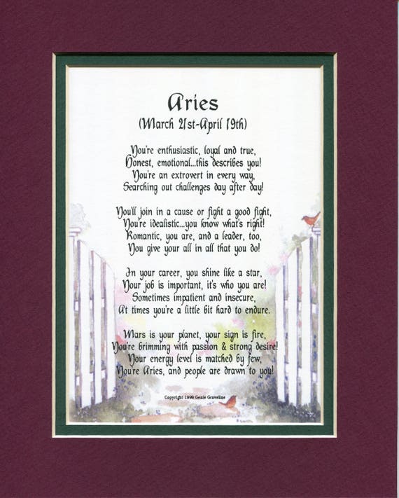 Aries Aries Poem Aries Print Aries Verse Aries Gift Aires | Etsy