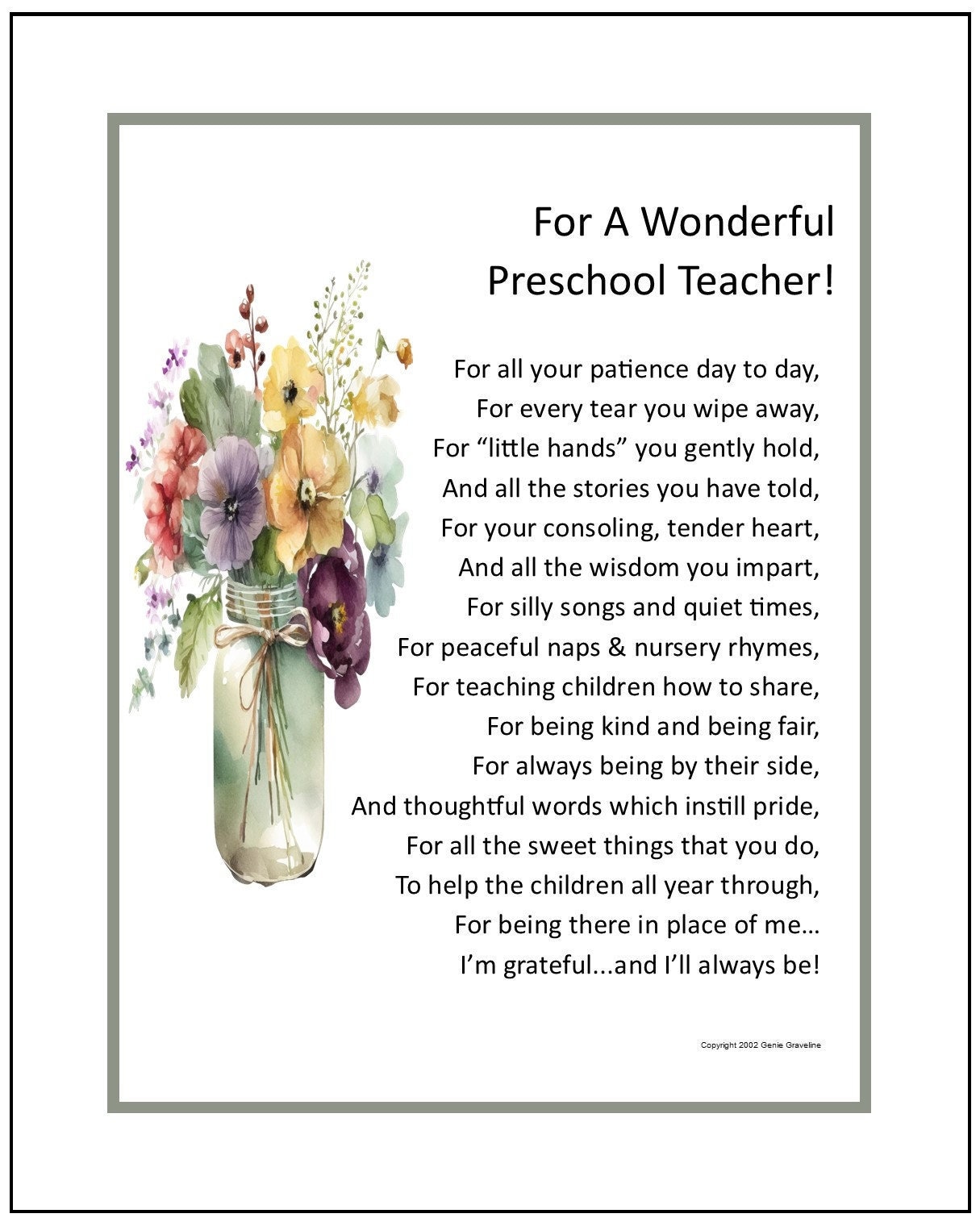 Preschool Teacher Appreciation Poems