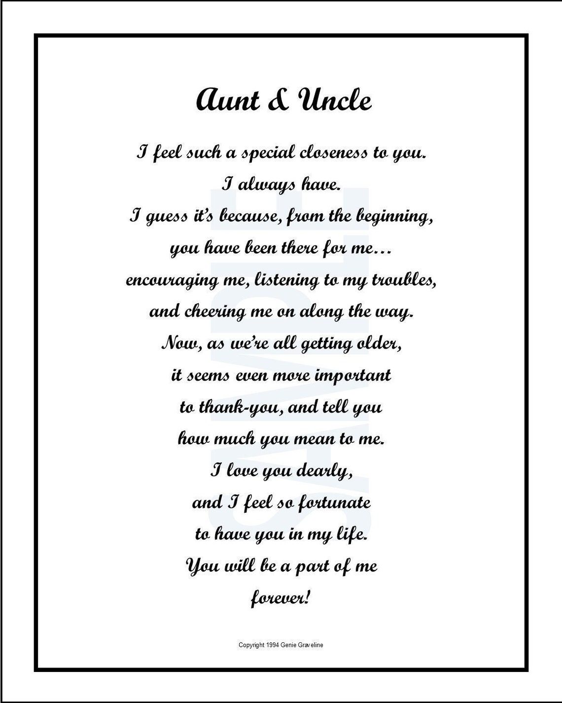 Aunt Uncle Poem DIGITAL DOWNLOAD Aunt Uncle Gift Present | Etsy