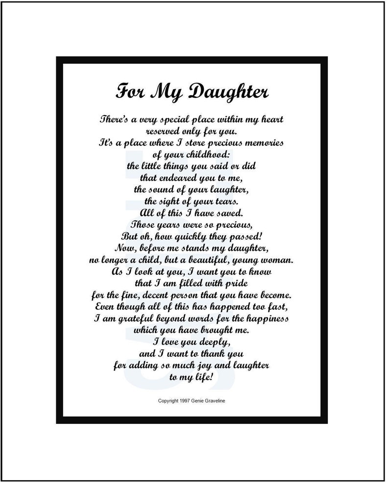For My Daughter Poem, DIGITAL DOWNLOAD, Daughter Verse Print Saying ...