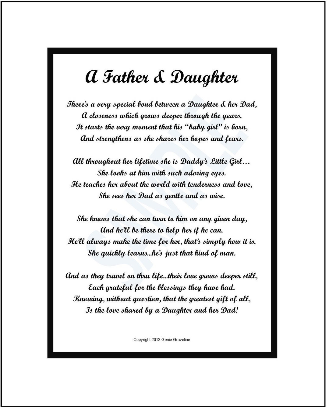 A Father & Daughter, DIGITAL DOWNLOAD, Father Daughter Poem, Father ...