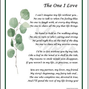 The One I Love DIGITAL DOWNLOAD Poem Verse Print Birthday - Etsy