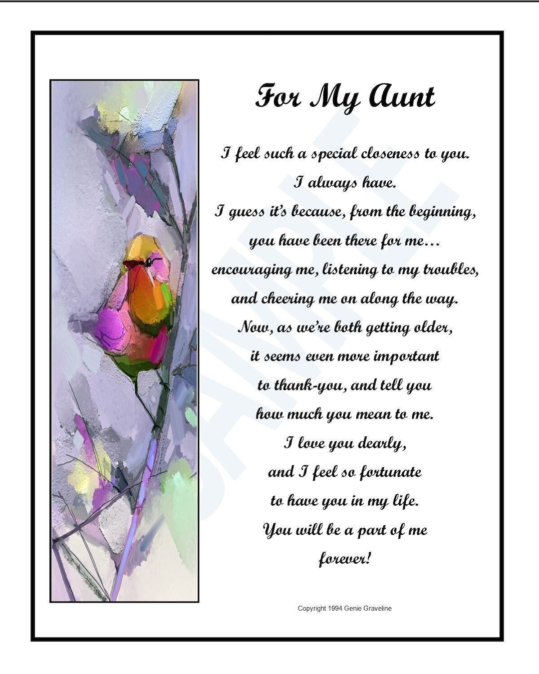 Digital Aunt Poems, Downloads, Aunt Poems, Aunt Gifts, Poems for Aunts ...